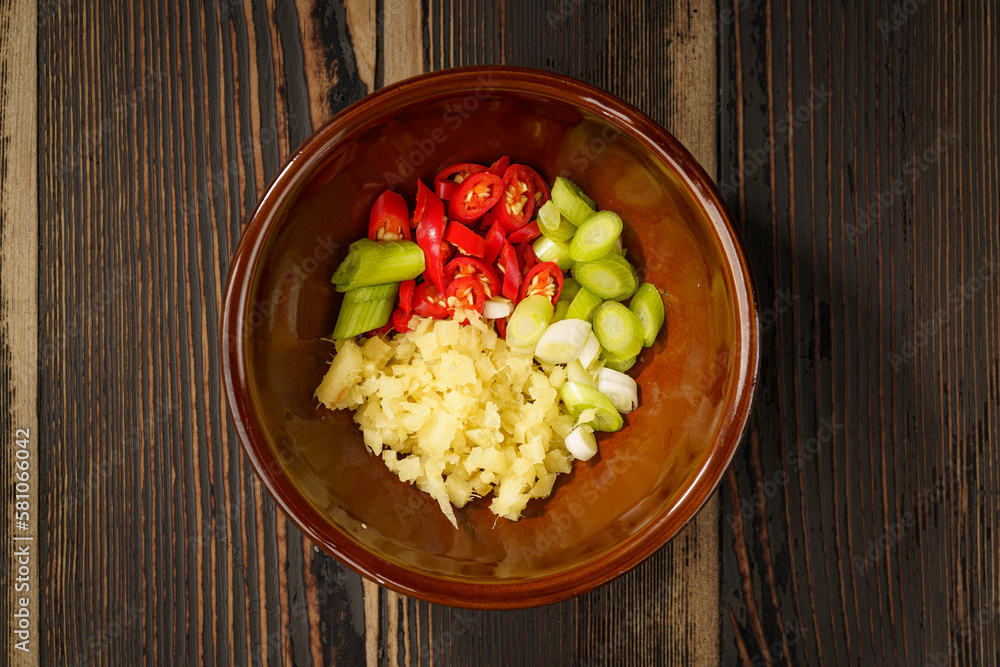 Common shabu-shabu dishes on a simple background Stock Photo | Adobe Stock