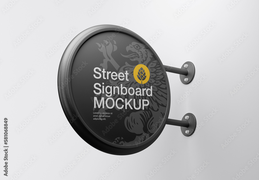 Round Signboard Wall Mockup Stock Template | Adobe Stock
