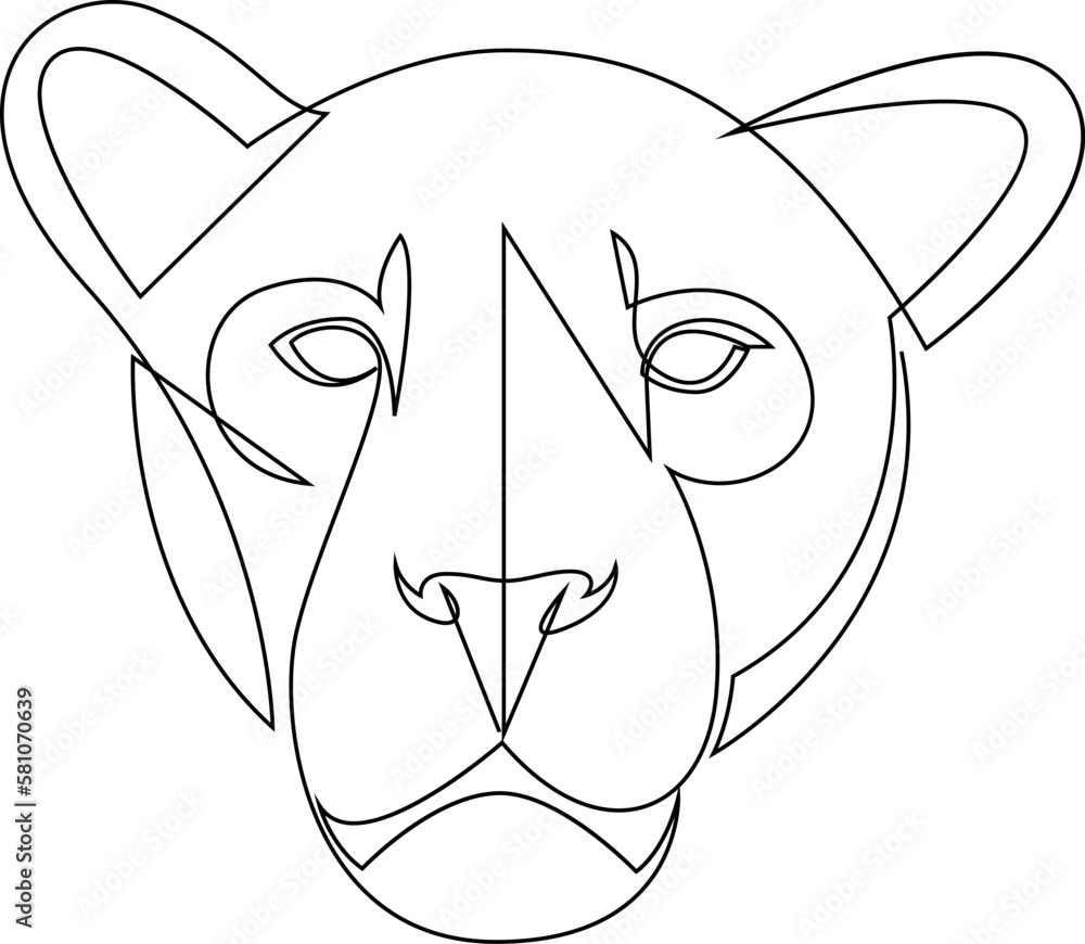 Lioness head continuous one line drawing. Front view single line vector ...
