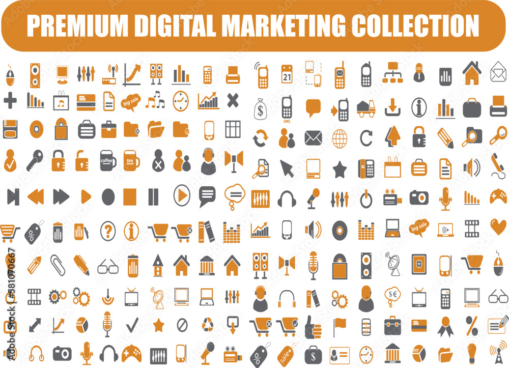 orange icons set of 200 premium Digital Marketing web icons in FLAT ...