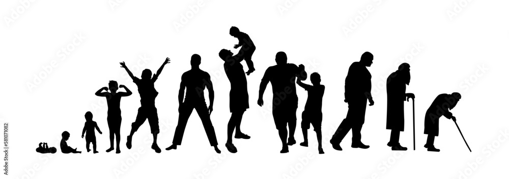 Silhouettes of a man. Stages of life. Vector illustration. People ...