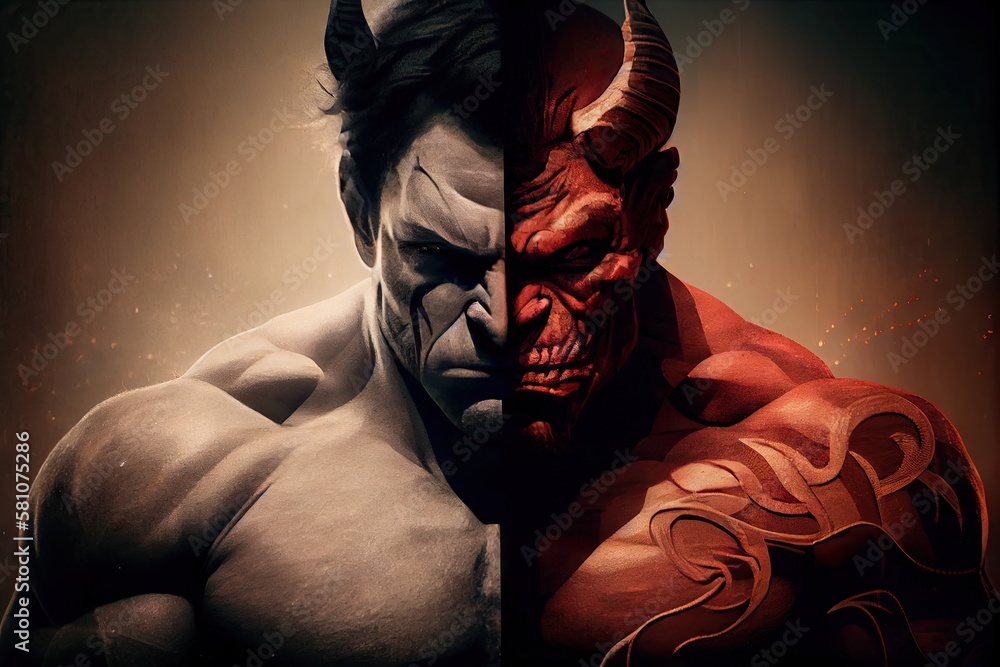 a person wrestling with their inner demons and struggling to overcome ...