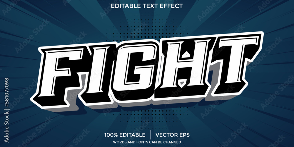 vector editable text effect fight, 3d gamer and sport font style Stock ...