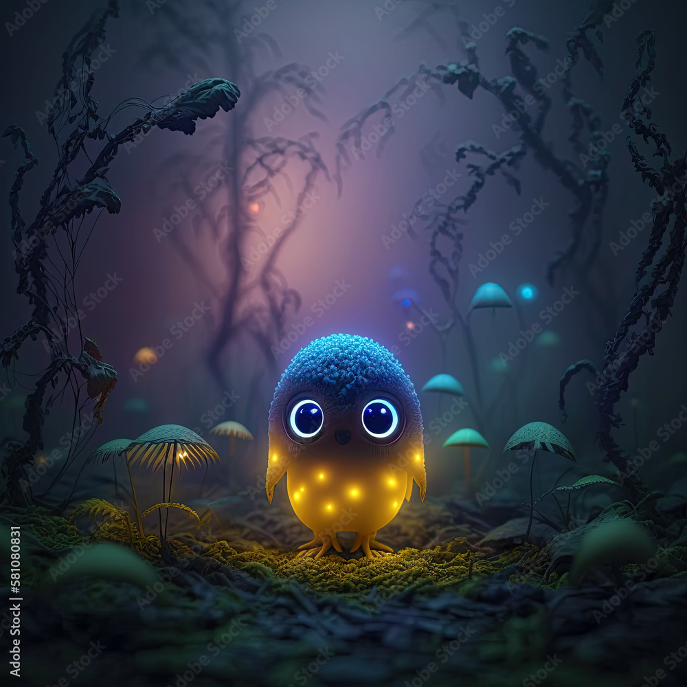 Tiny fairy creature in a magical fairy-tale forest. generative ai. Cute ...