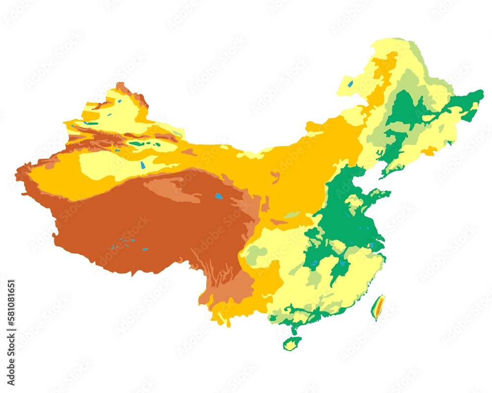China relief physical hypsometric map illustration layers Stock ...