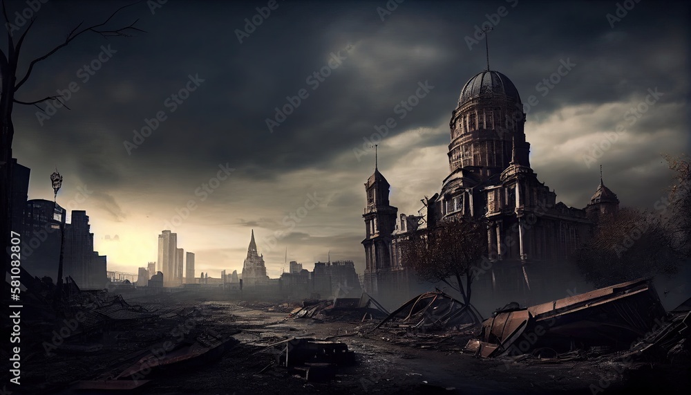 Apocalyptic view of destroyed London, post - apocalypse after world war ...