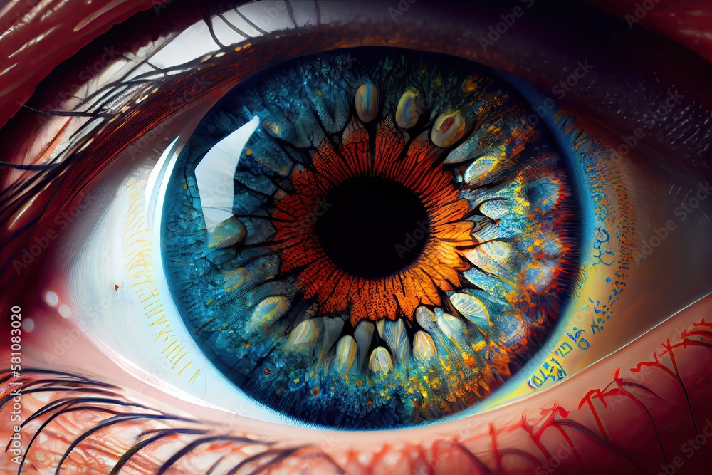a close-up of a human eye, showing the kaleidoscopic mix of emotions ...