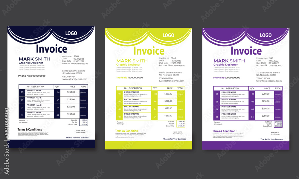 Business invoice form template. Invoicing quotes, money bills or price ...