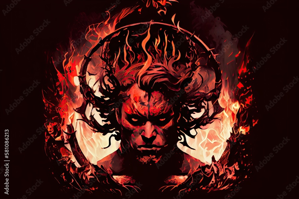 a depiction of the devil, surrounded by flames and brimstone., created ...