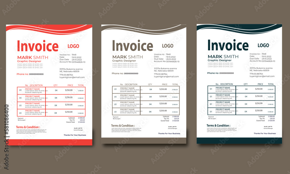 Simple Invoice Layout Modern and creative invoice layout | Four color ...