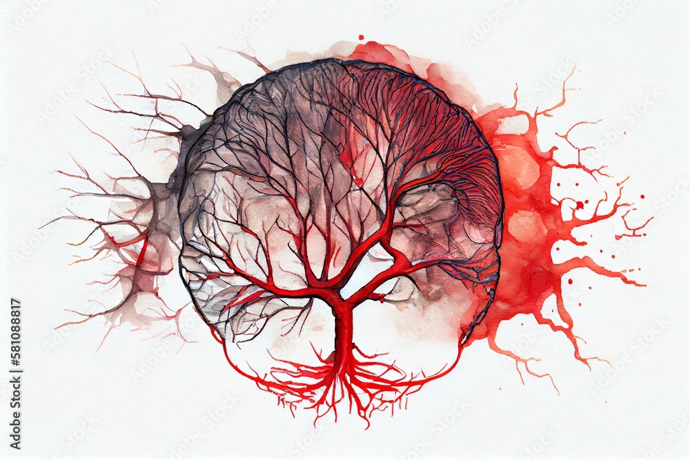 Watercolor Illustration of a Brain Cerebral Angiography, Circle Of ...
