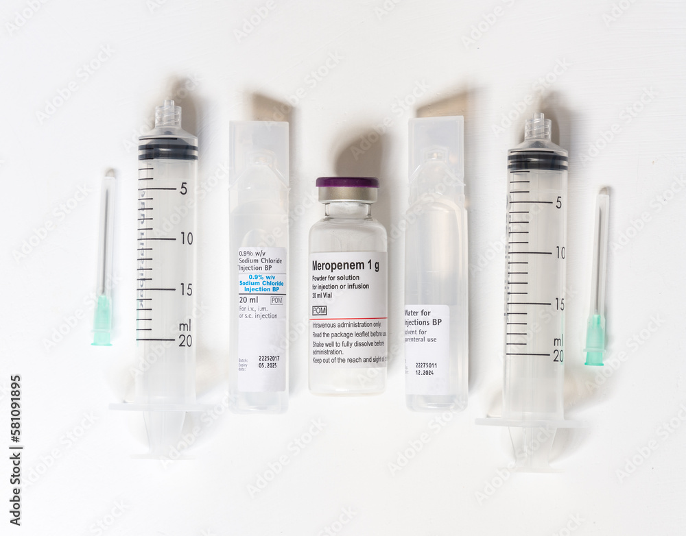 Fotka „Flat lay of materials for an intravenous injection including ...