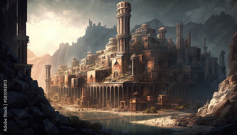 Scary Medieveal Fantasy City, Mystical Nightmare Concept. Town Built On ...