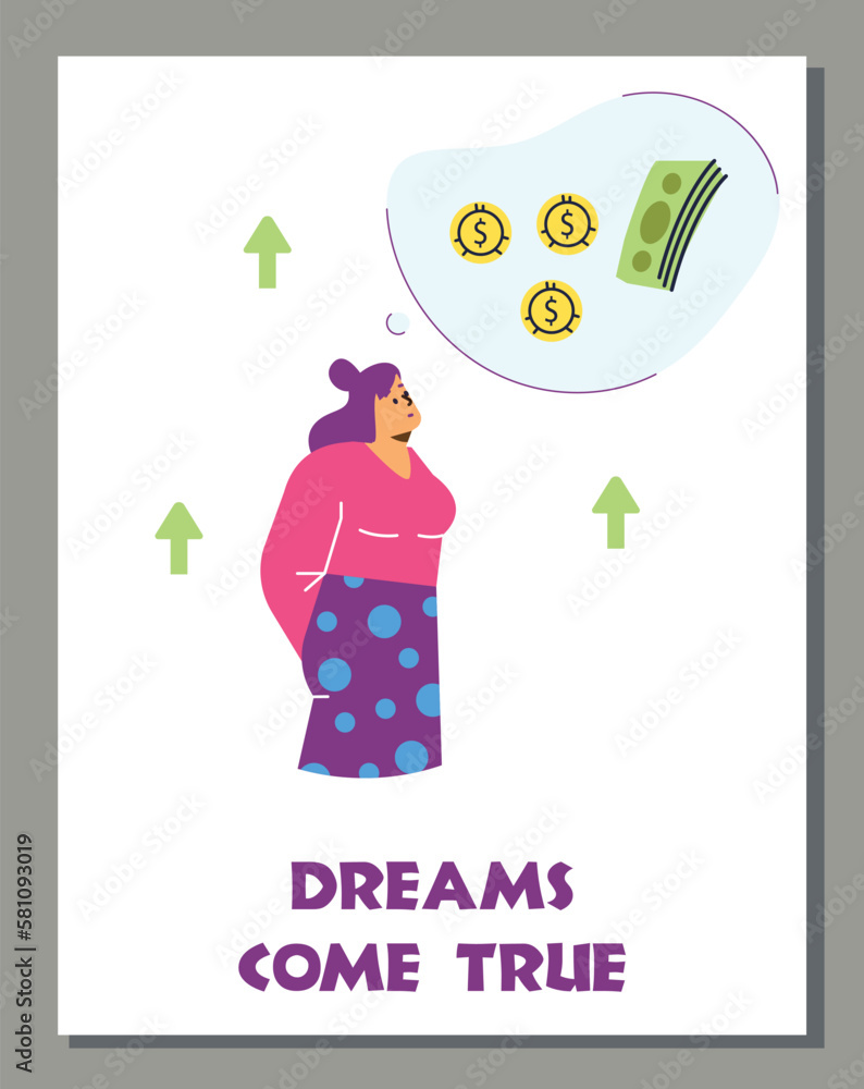 Dreams come true motivational banner or card design, flat vector ...