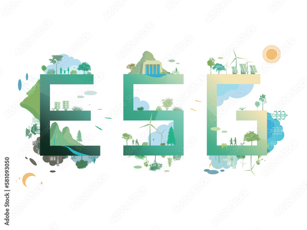 ESG and ECO friendly community A012 ESG text shows by the green ...