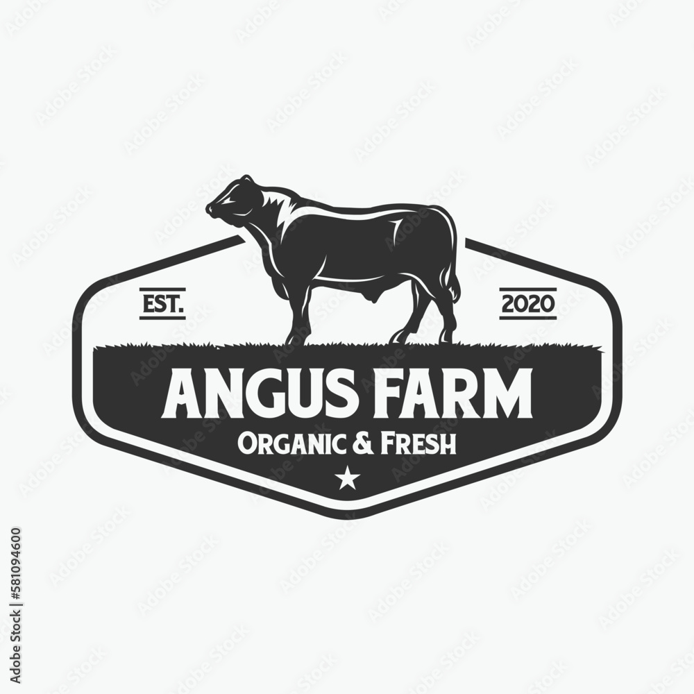 Stockvector Angus Farm Emblem Logo Vector Design. Best for Cattle ...