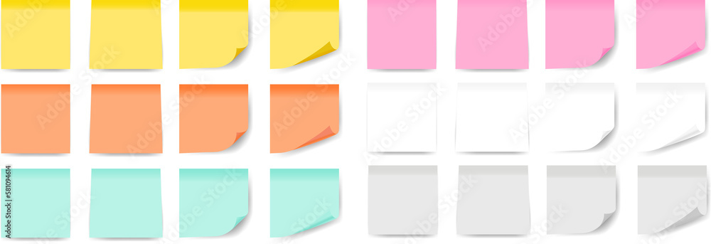 Set of realistic colorful sticks. Isolated note collection with shadows ...