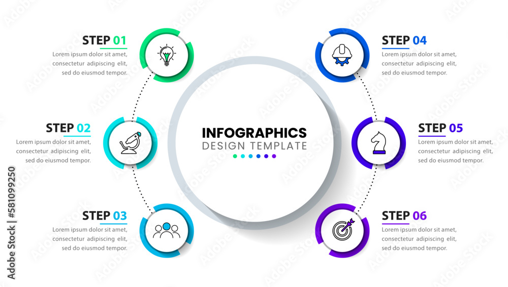 Infographic template. 6 circles with icons and text Stock Vector ...