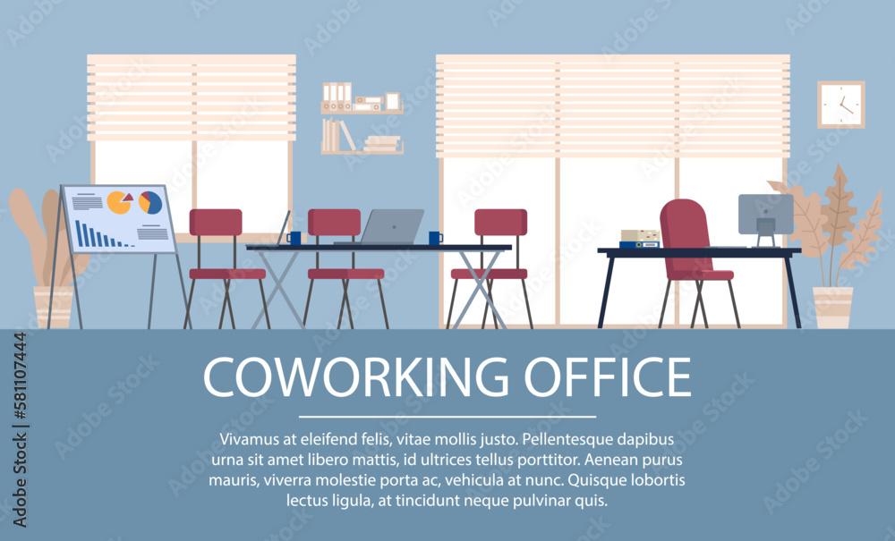 Coworking space interior. Design of modern empty office working place ...