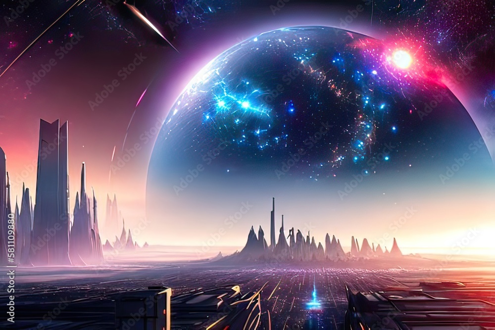 Space and planet background. Planets surface with craters, stars and ...