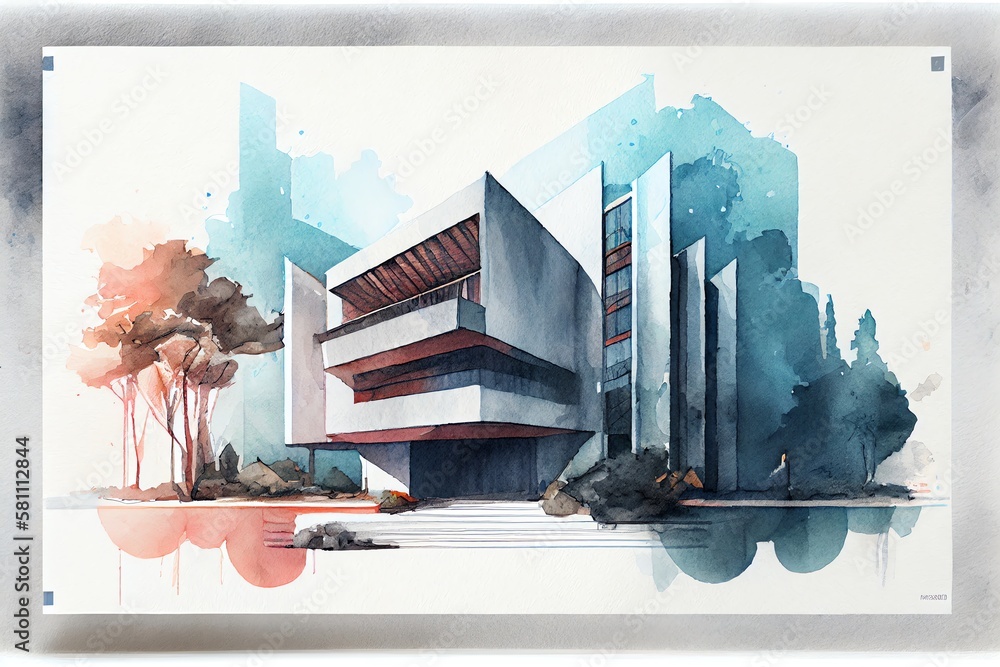 Watercolor Illustration of a Architecture Background With Blueprints ...