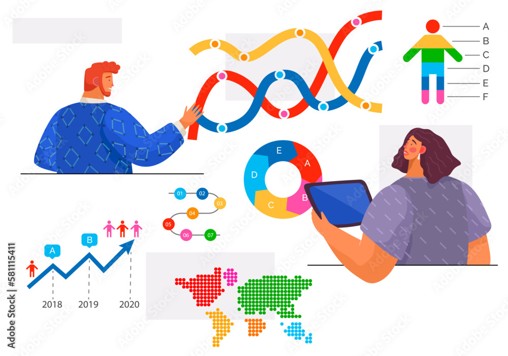 People work with statistical data analysis, changing indicators ...