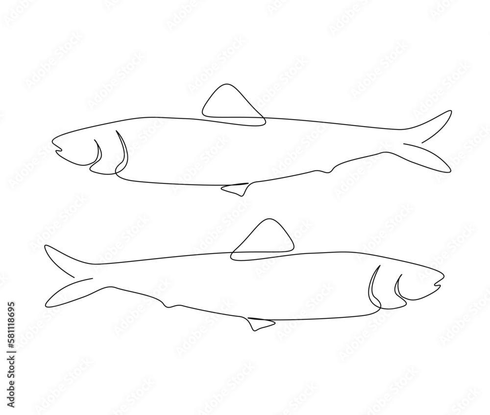 Continuous one line drawing of sardine fish. Simple ocean fish outline ...