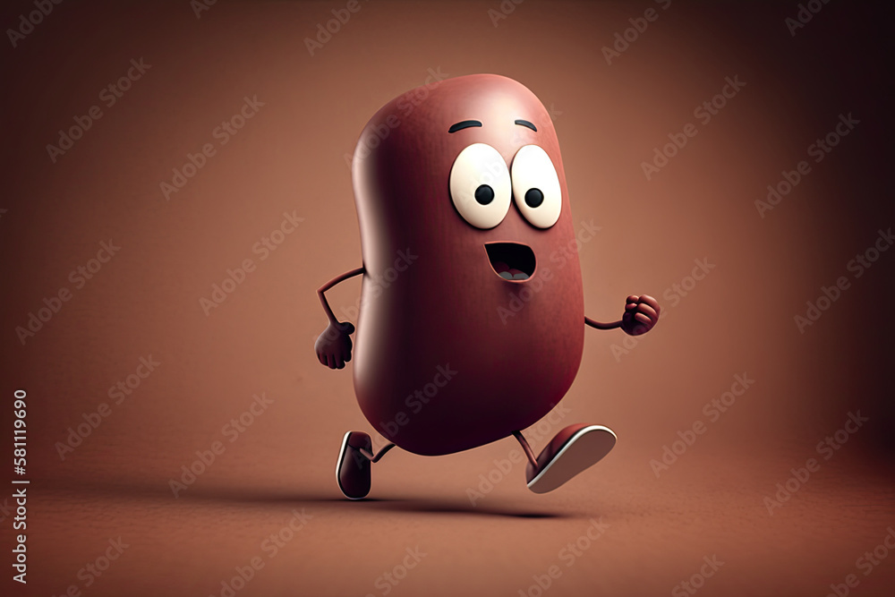 Cute Cartoon Running Kidney Bean Character (Generative AI) Stock ...