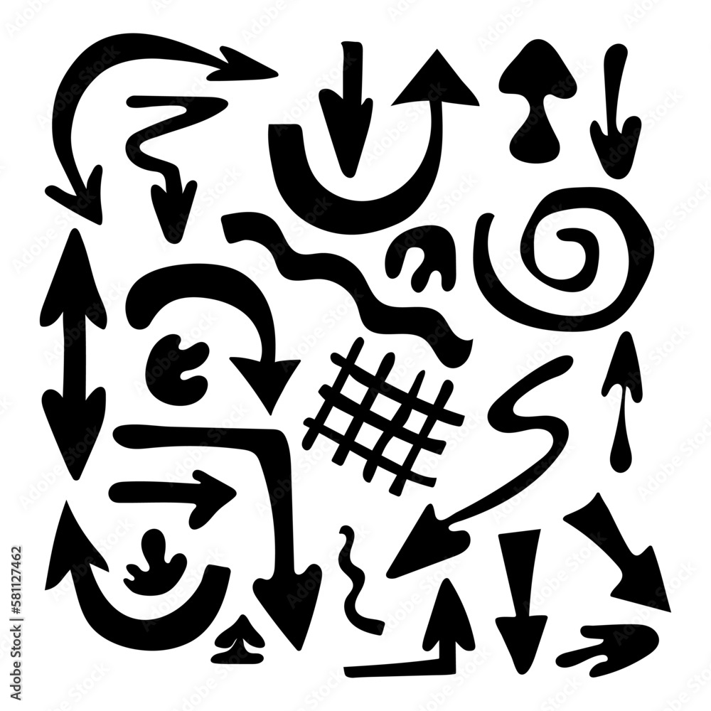 Set primitive ethnic ornaments, petroglyphs. Big set arrows, lines ...