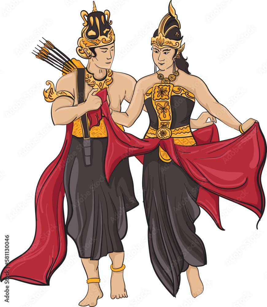 Wayang Rama dan Shinta couple dance Stock Vector | Adobe Stock
