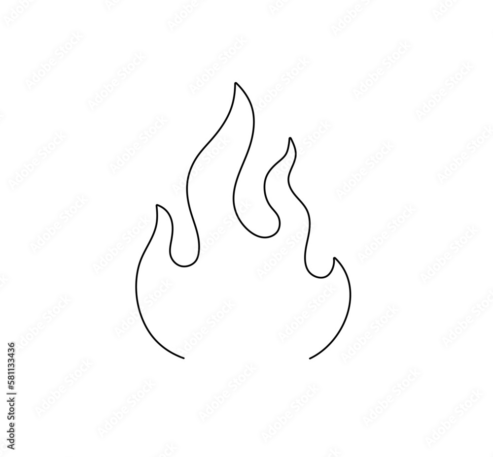 Vector isolated burning fire flames one single line colorless black and ...
