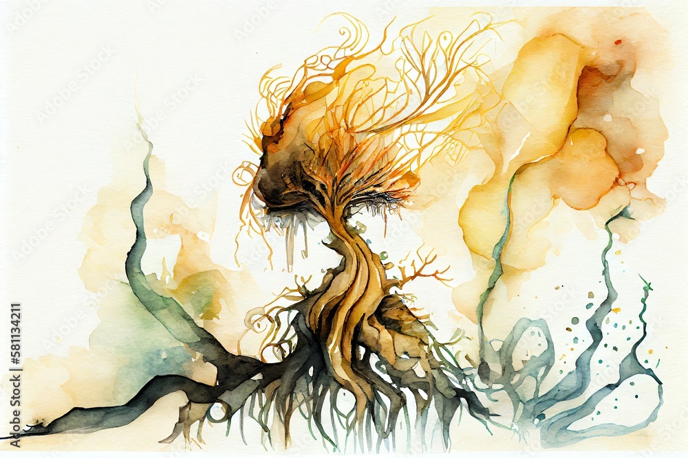 Watercolor Illustration of a Abstract Illustration Of Mushroom Fungus ...