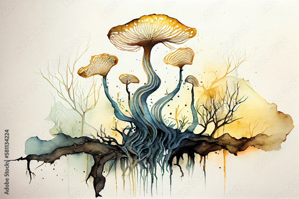 Watercolor Illustration of a Abstract Illustration Of Mushroom Fungus ...
