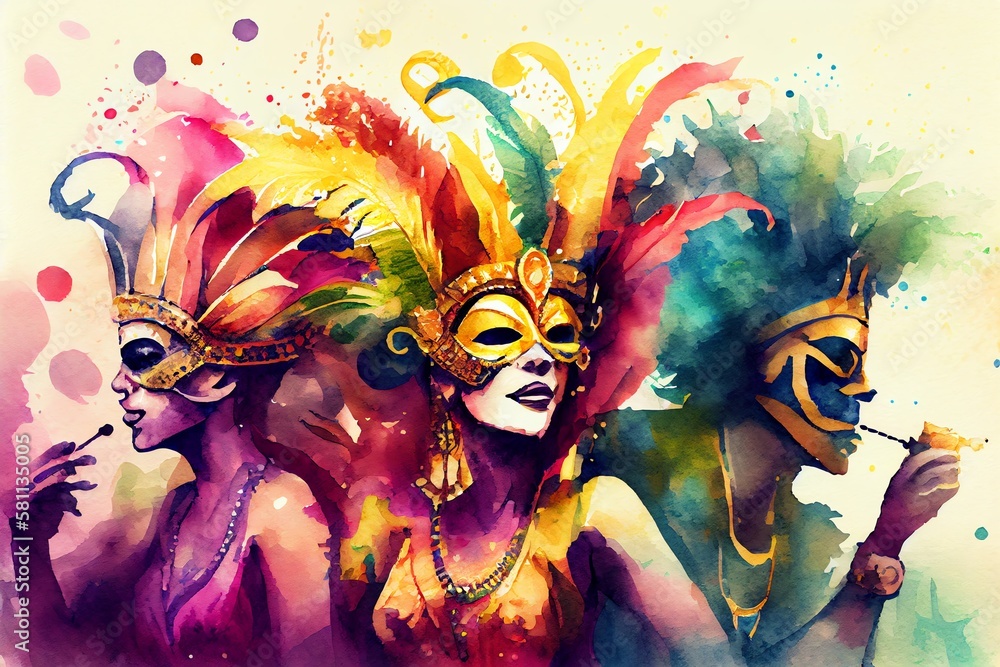 Watercolor Illustration of a Carnaval Mardi Gras Celebration Wallpaper ...