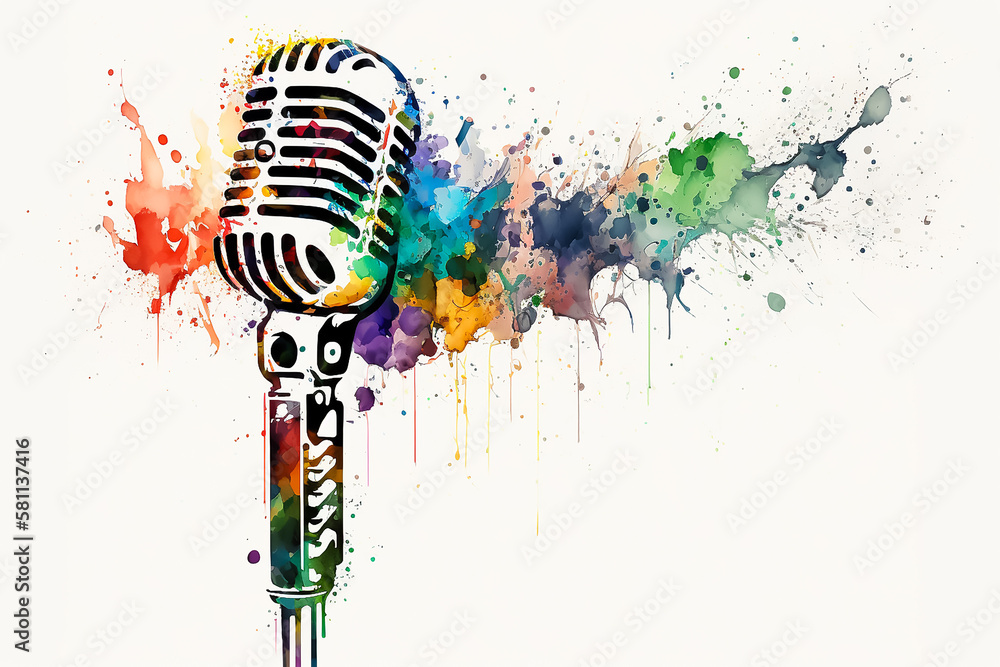 Mic musical instrument notes watercolor dark background. Generative AI ...