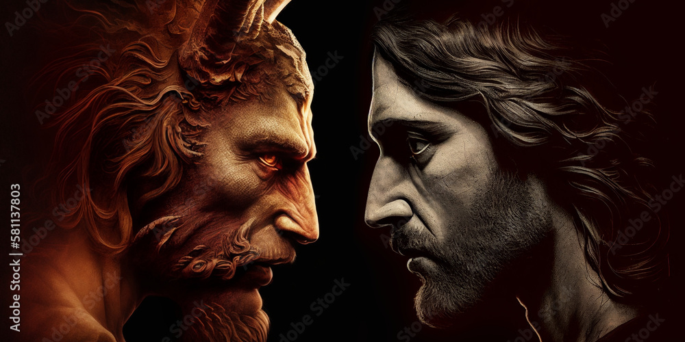 Jesus Christ face to face with lucifer the devil Stock Illustration ...