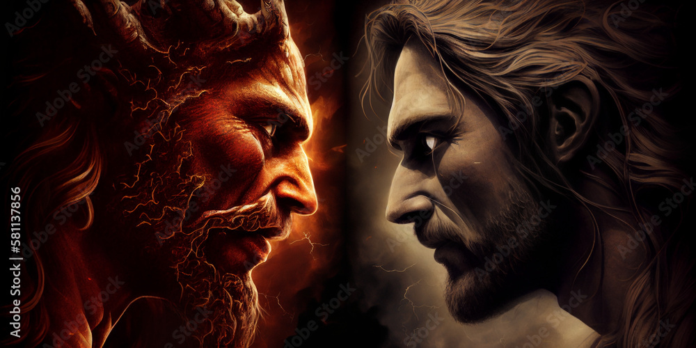 Jesus Christ face to face with lucifer the devil created with ...
