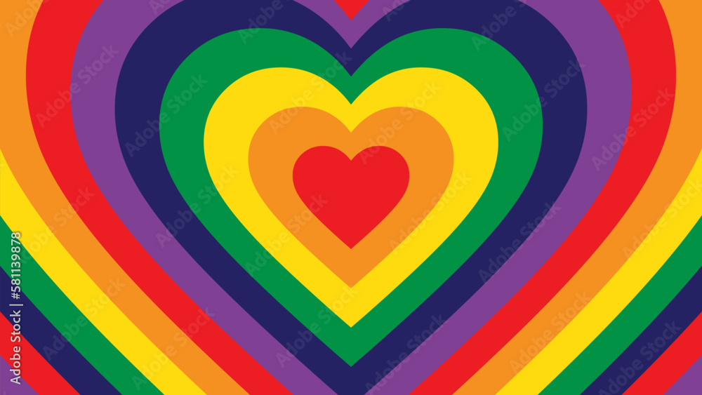 Pride Rainbow Heart Background with LGBTQ Pride Flag Colours. Rainbow ...