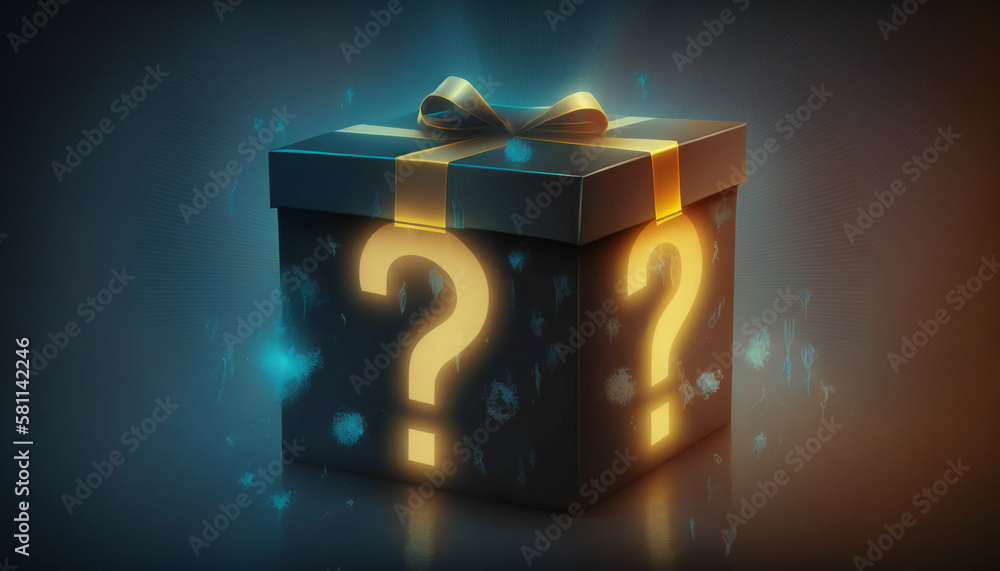 Abstract Mystery gift box with question mark - Mystery Box - Generative ...