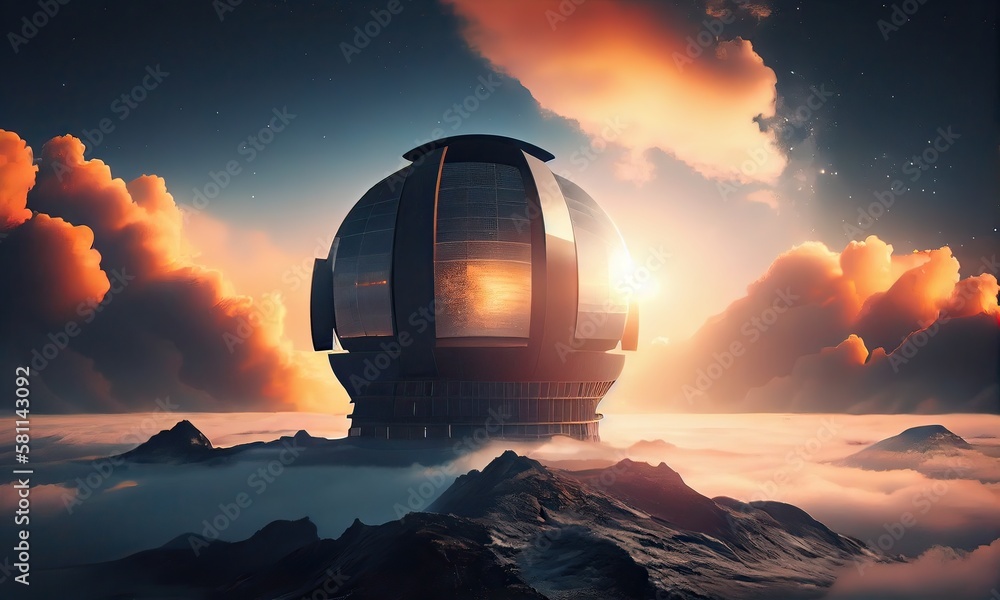 Illustration of Observatory dome and satellite dish for broadcast ...