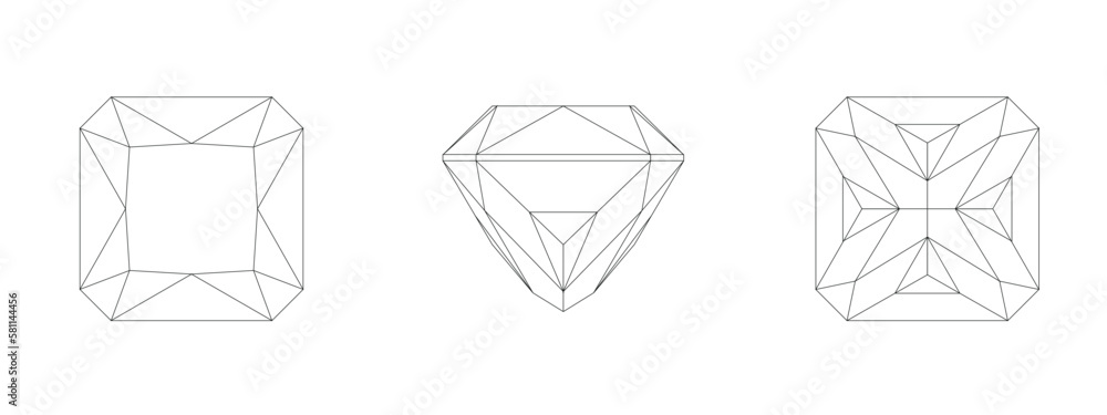 Top bottom and side view of diamond outline vector stock illustration ...