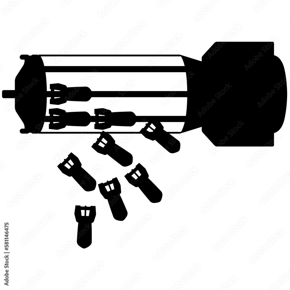 Vetor de cluster munition, cluster bomb, submunition bomb a form of air ...