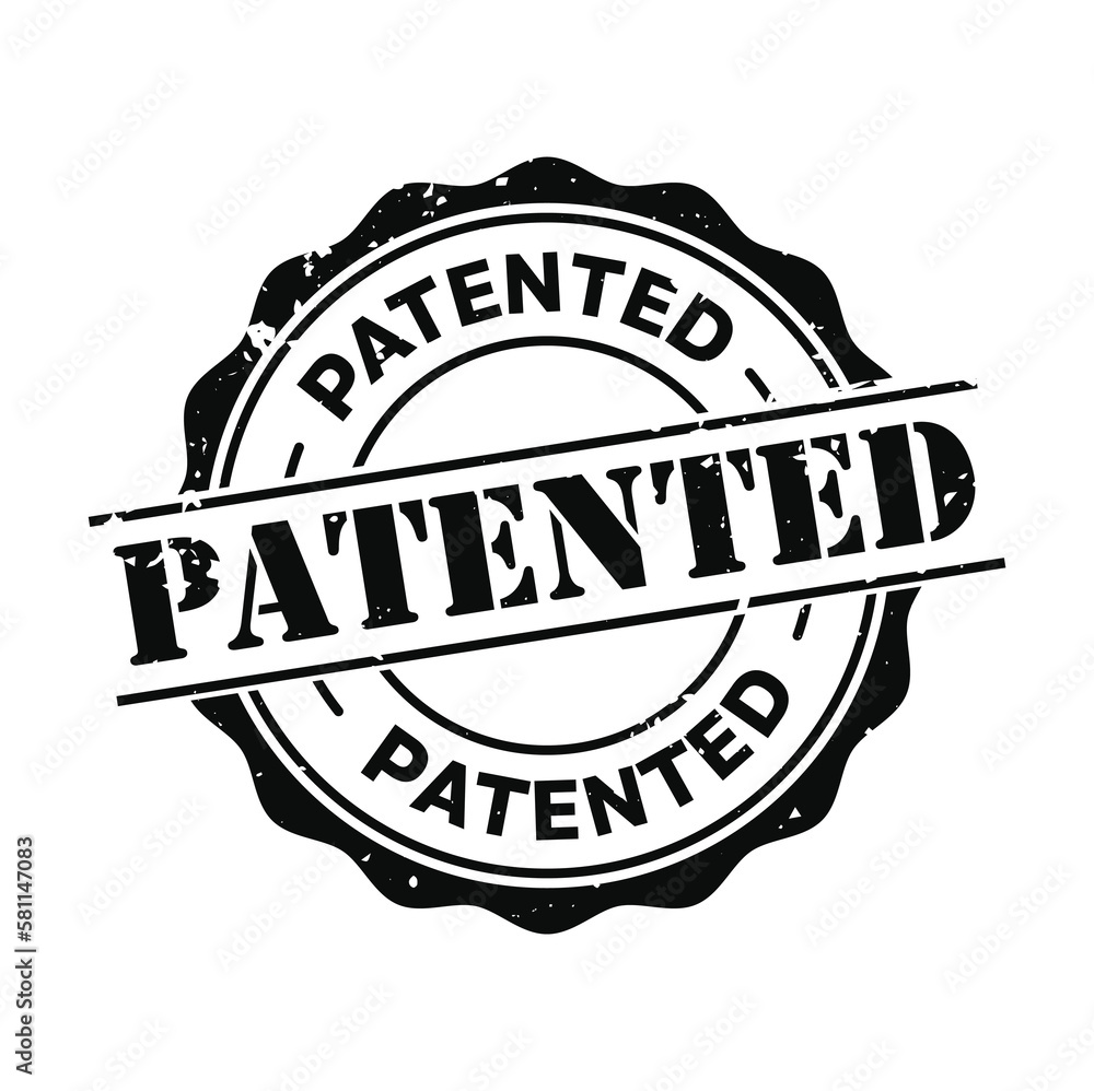 Patented icon. Black and White rounded vector stamp of a patent ...