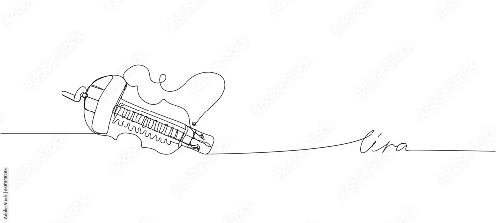 Lira, hurdy-gurdy one line art. Continuous line drawing of music ...