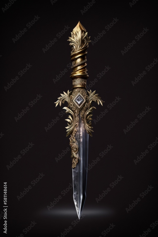 Fancy Ornate Ceremonial Dagger for Fantasy RPG Isolated on Dark ...
