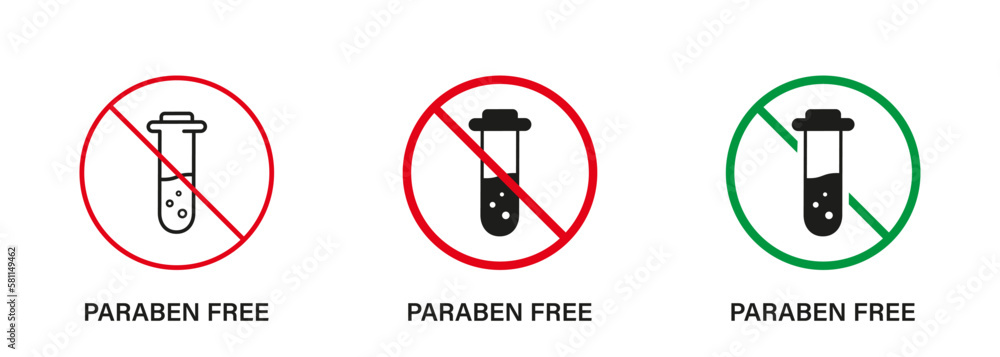 Paraben Free with Test Tube Silhouette and Line Icon Set. Forbidden ...