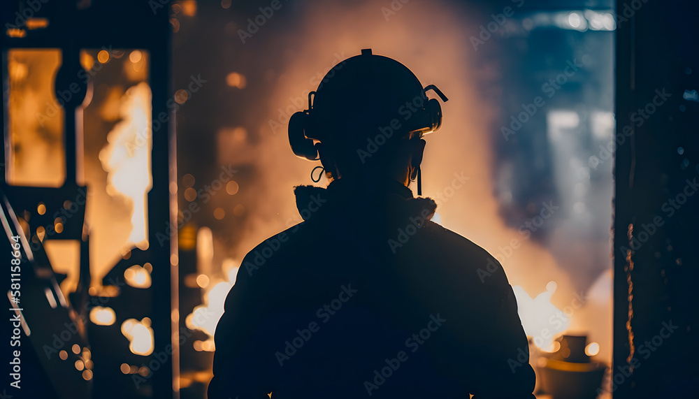 Industry steel factory. Worker welder with protective mask welding ...