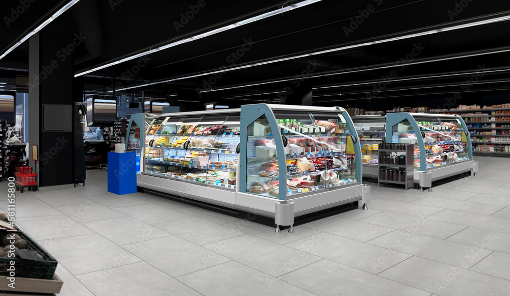 Photo & Art Print Supermarket DELI Multi deck Island fridge Mockup and ...