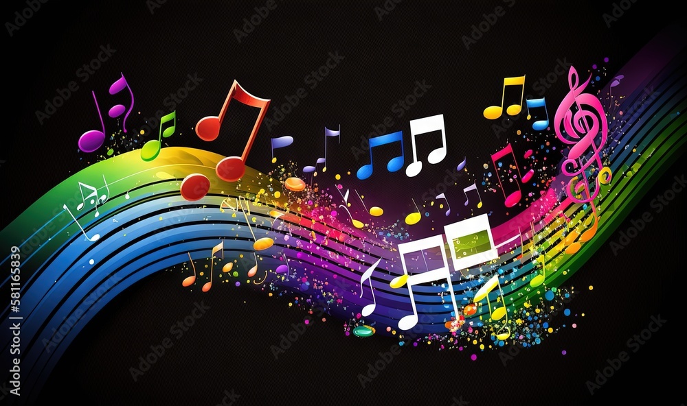 a rainbow of musical notes with a rainbow of music notes on a black ...