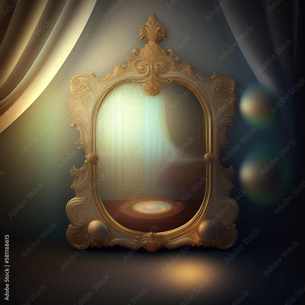 Generative AI: Magic mirror in a fantasy room Stock Illustration ...